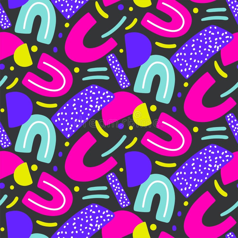 Abstract Creative Seamless Pattern with Bright Neon Shapes. Vector ...