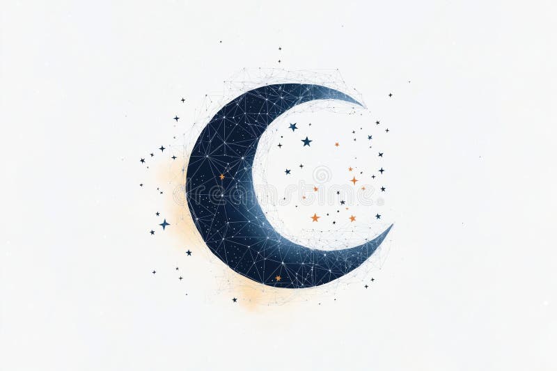 Abstract Crescent Moon Shape with Stars. Geometric Pattern ...