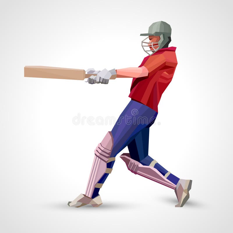 Abstract Cricket Player Polygonal Low Poly Illustration Stock ...