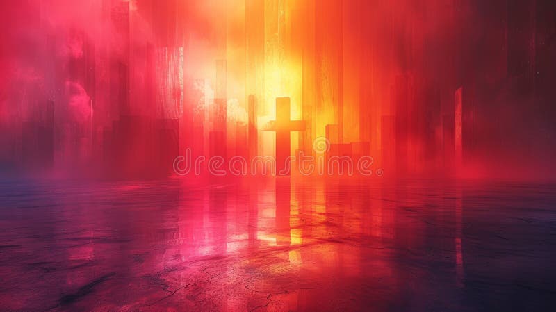Abstract Cross in a Colorful Digital Landscape Stock Image - Image of ...