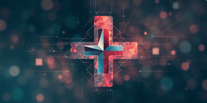 Abstract Cross Digital Art Red Blue and Teal Tones Stock Illustration ...