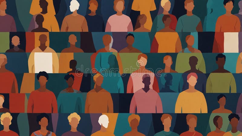 Abstract Crowd of Diverse People in Multicolored Grid Pattern Art ...