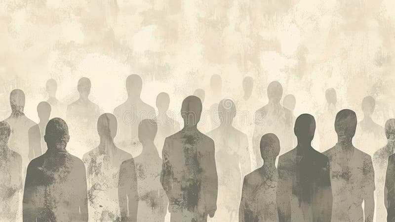 Abstract Crowd of Faceless Silhouettes in Muted Tones Stock Image ...