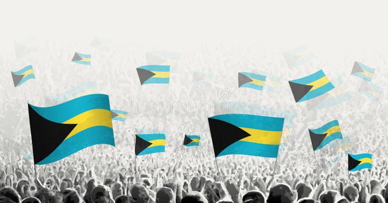 Abstract Crowd with Flag of the Bahamas. Peoples Protest, Revolution ...