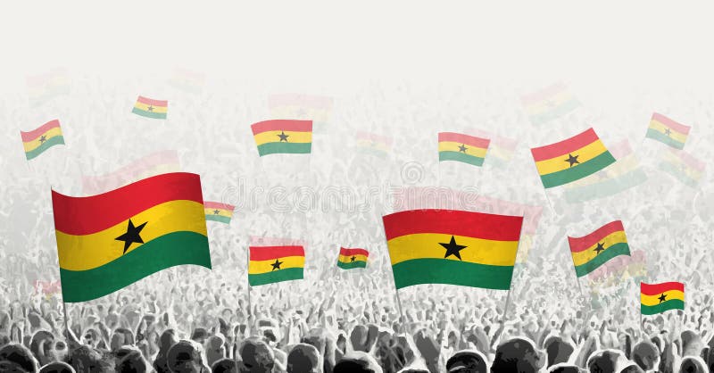 Abstract Crowd with Flag of Ghana. Peoples Protest, Revolution, Strike ...