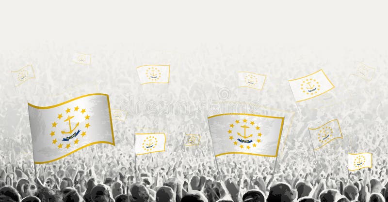 Abstract Crowd with Flag of Rhode Island. Peoples Protest, Revolution ...