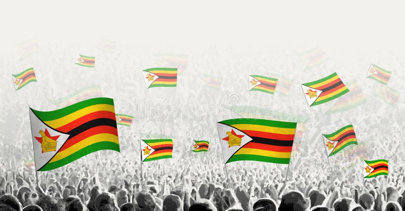 Abstract Crowd with Flag of Zimbabwe. Peoples Protest, Revolution ...