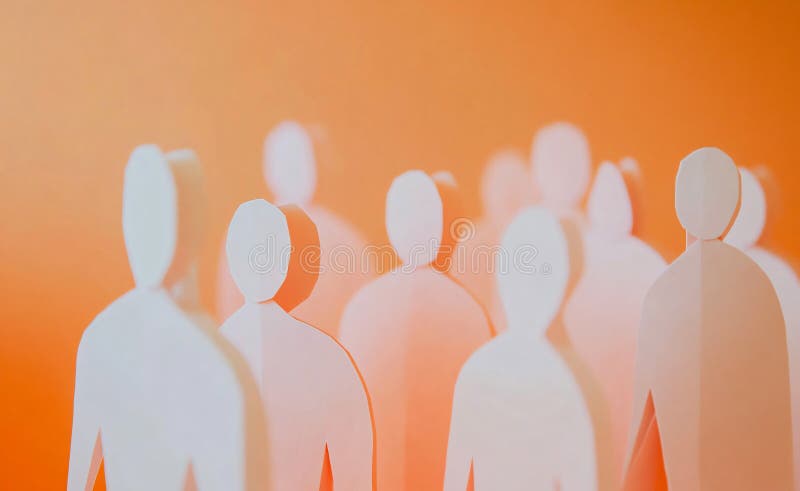Abstract Crowd of Paper People Figures in Orange High Quality Image ...