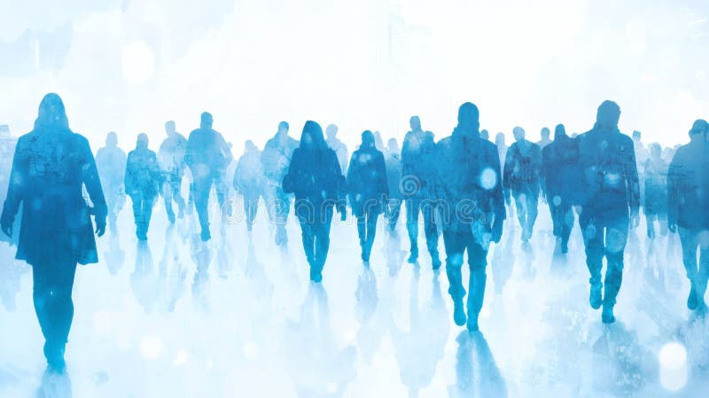 Abstract Crowd of People Walking with Blue Texture and Light Stock ...