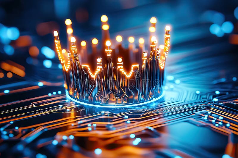 Abstract Crown Features Intricate Electronic Designs and Vibrant Lighting, Blending Technology ...