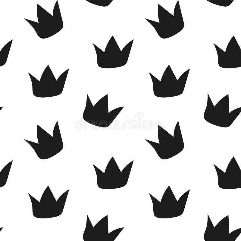 Abstract Crown Seamless Pattern, Black and White Texture, Hand-drawn ...