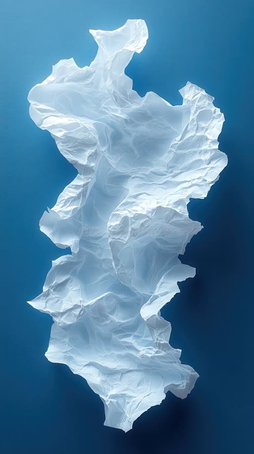 Abstract Crumpled Paper Form on Smooth Blue Backdrop Stock Image ...
