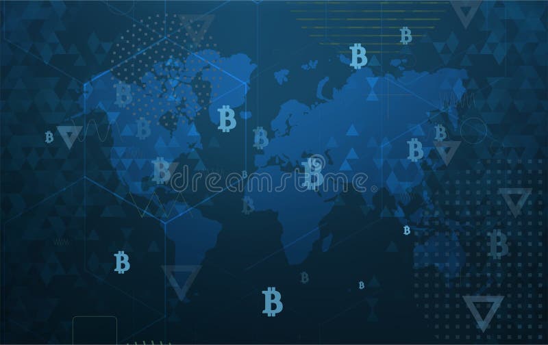Abstract Crypto Currency Blockchain Technology on World Map Background ...
