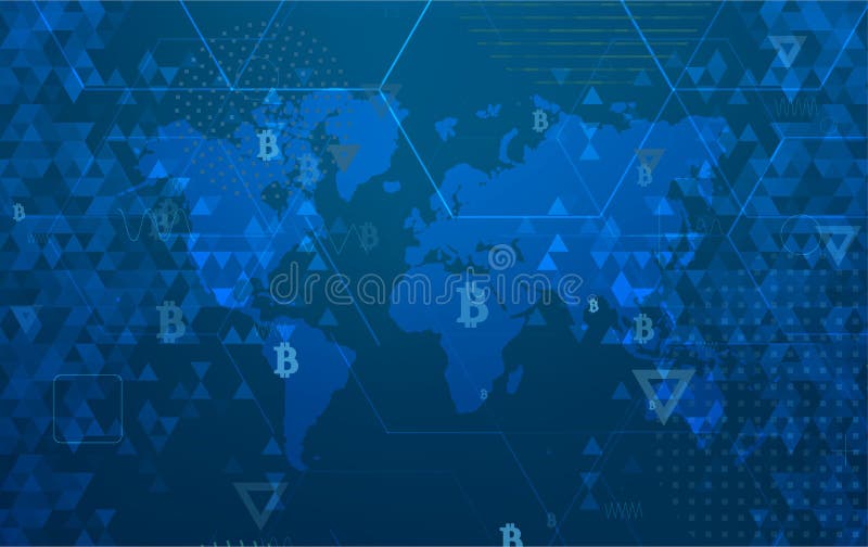 Abstract Crypto Currency Blockchain Technology on World Map Background ...