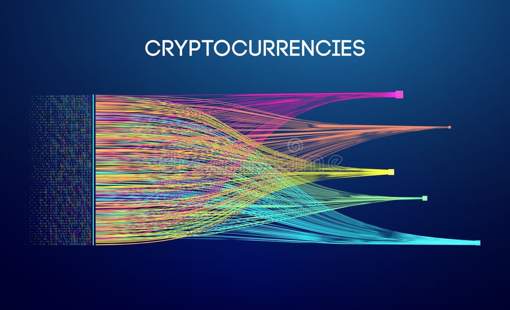 Abstract Cryptocurrency Data Visualization with Colorful Digital Streams, Binary Code, and ...