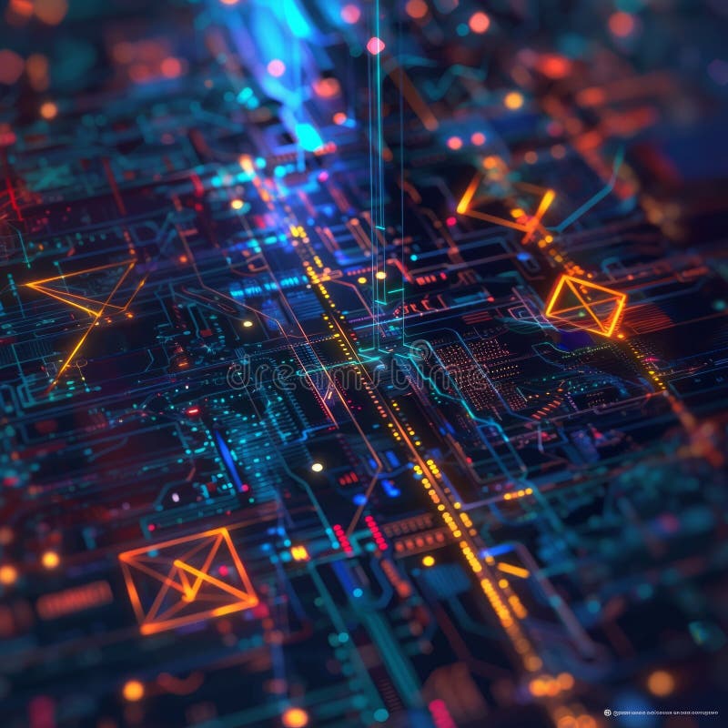 Abstract Cryptocurrency Technology Blue and Orange Background. Data ...