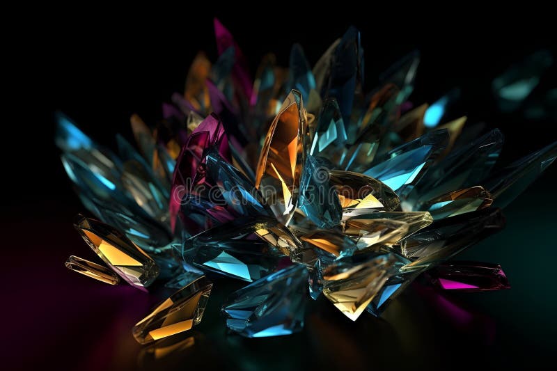 Abstract Crystal on Black Background. Computer-generated 3D ...