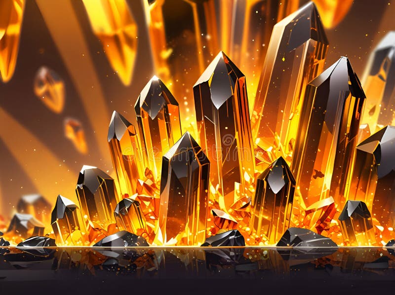 Abstract Crystal Cave with Dark Yellow Gold Crystals Stock Illustration ...