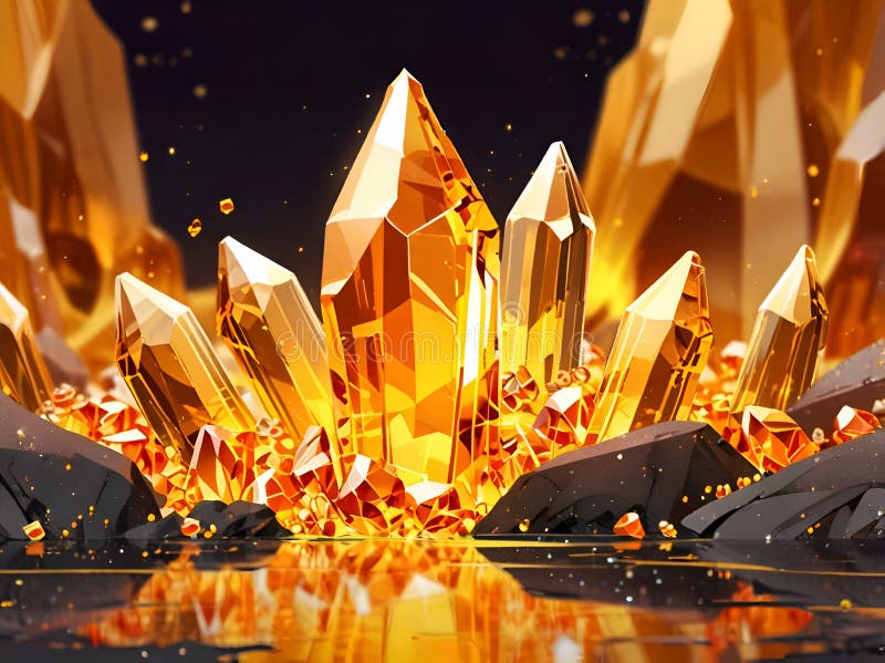 Abstract Crystal Cave with Orange Gold Crystals Stock Illustration ...