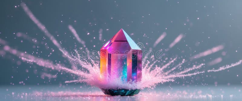 Abstract Crystal Glowing in Neon Lights with Particles Floating Around ...