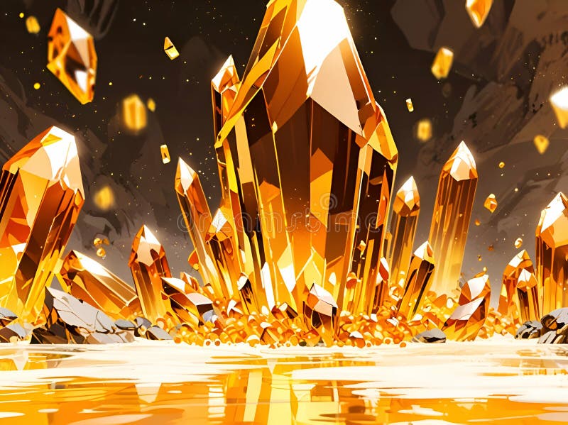 Abstract Crystal Golden Cave with Orange Crystals Stock Illustration ...