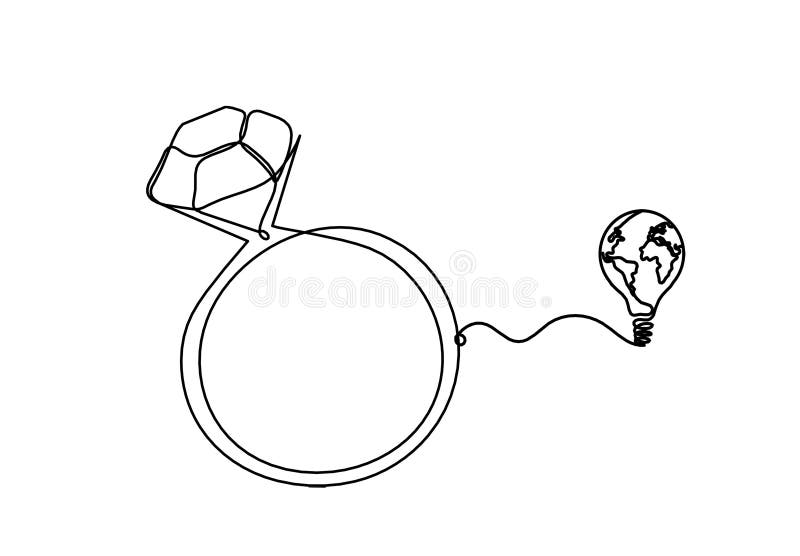 Abstract Crystal with Light Bulb As Continuous Lines Drawing on White ...