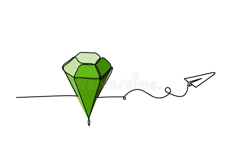 Abstract Crystal with Paper Plane As Continuous Lines Drawing on White ...