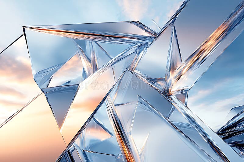 Abstract Crystal Structure Shattered Glass Design with Sky Reflection ...