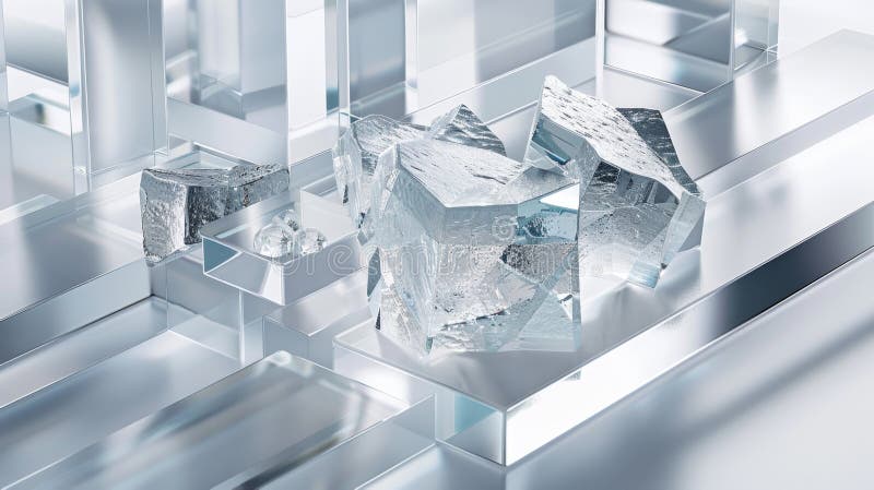 Abstract Crystal Structures on Reflective Surface Stock Illustration ...