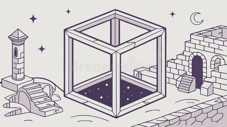 Abstract Cube by Arch Bridge at Night, Vector Design Generative AI ...