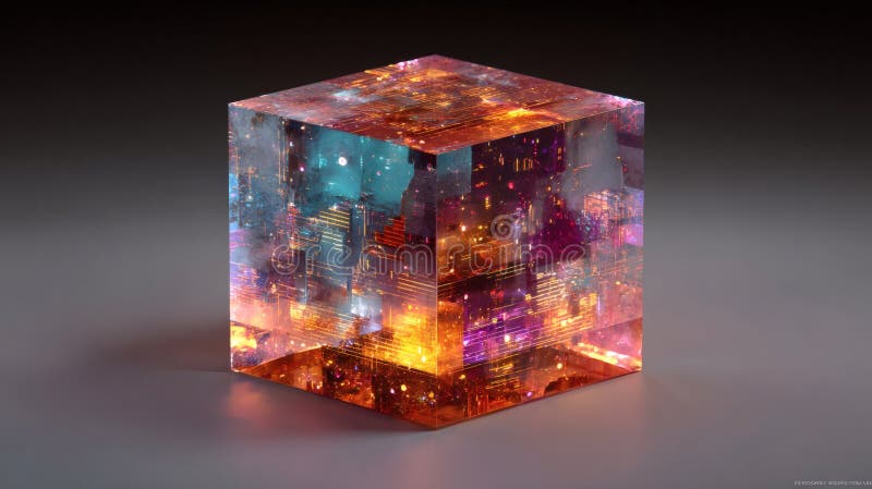 Abstract Cube with Cityscape and Galaxy Lights Stock Image - Image of ...