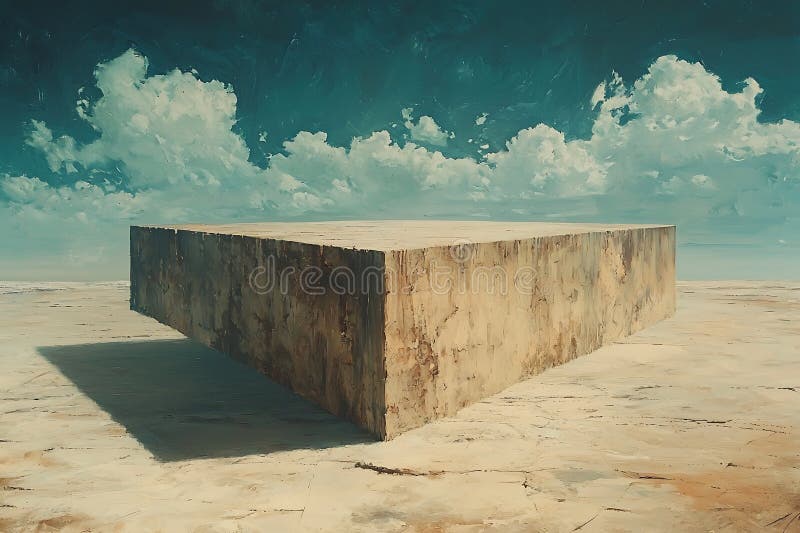 Abstract Cube in a Desolate Landscape Under a Dramatic Sky a Surreal ...