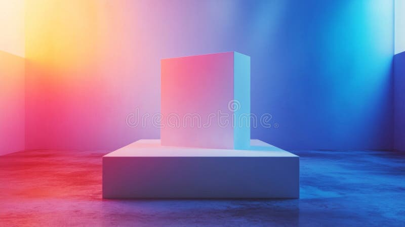 Abstract Cube Display Neon Room Design Stock Illustration ...