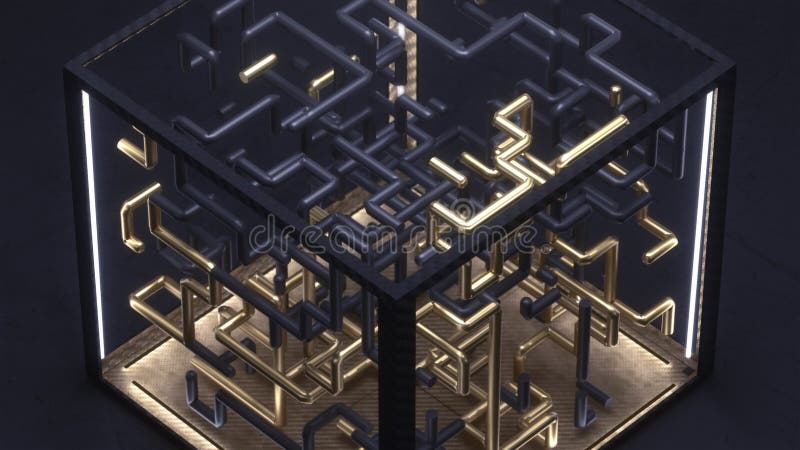 Abstract Cube with Gold and Black Maze Animation Inside Stock Footage ...