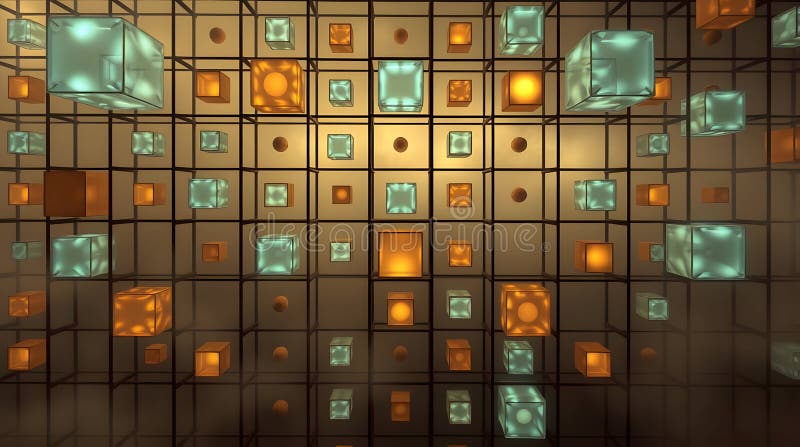 Abstract Cube Grid with Glowing Orbs - 3D Rendered Design Stock ...