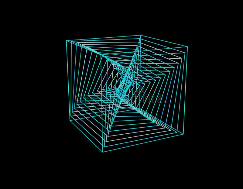 Abstract Cube of Lines. Isolated on Black Background Stock Vector ...