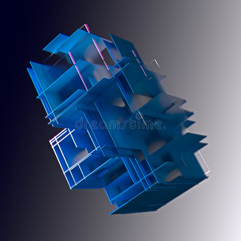 Abstract Cube Made of Blue Color Plates on a Gray Background. 3d ...