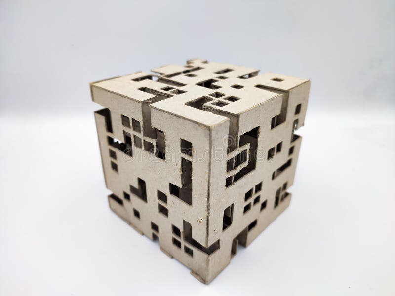 Abstract Cube with Random Square Holes Pattern Made Out of Cardboard ...