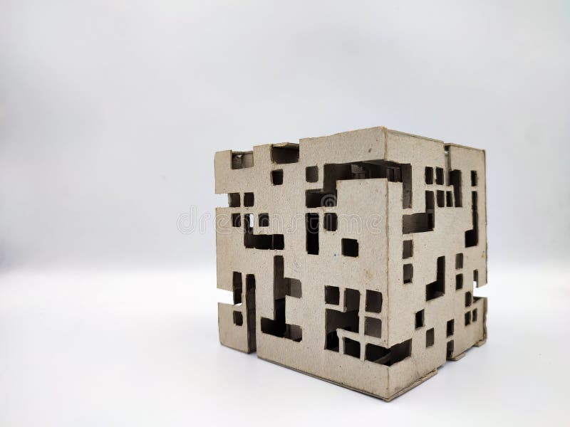 Abstract Cube with Random Square Holes Pattern Made Out of Cardboard ...