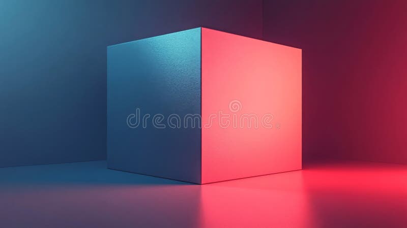 Abstract Cube with Red and Blue Neon Lights Stock Illustration ...