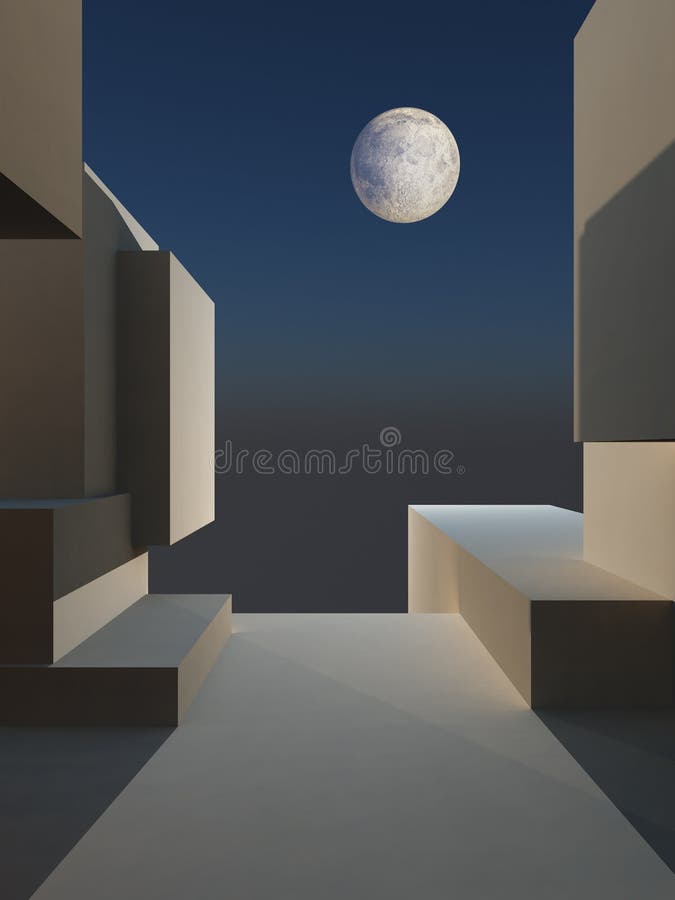 Abstract Cube Stage with Moon Stock Illustration - Illustration of ...