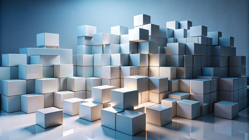 Abstract Cube Structure an Array of Interlocking Geometric Shapes Illuminated by Subtle Lighting ...