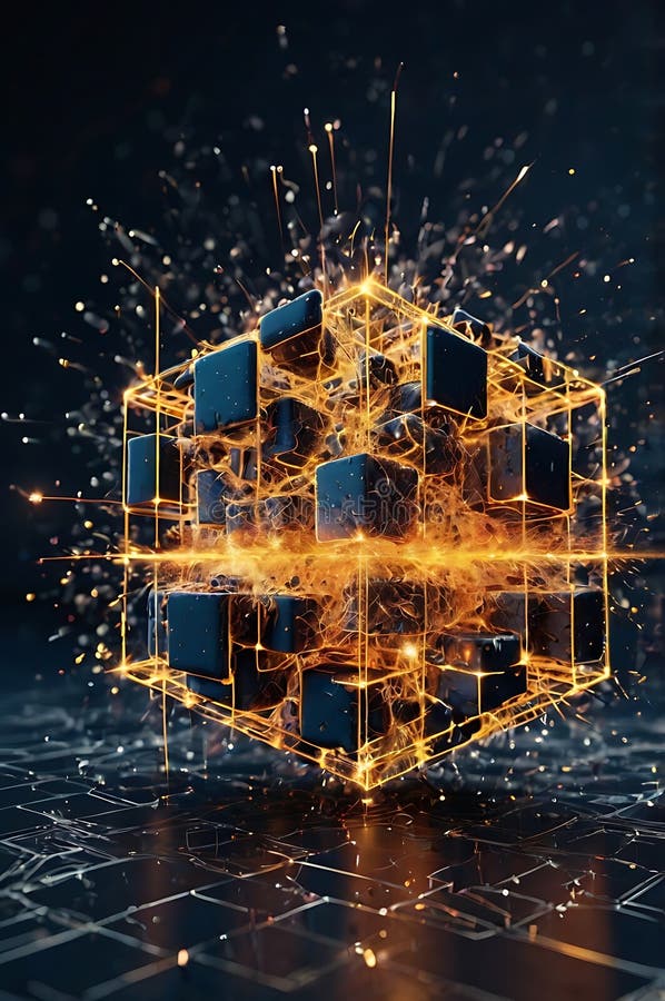 Abstract Cube Structure with Sparkling Energy Background Design Stock ...