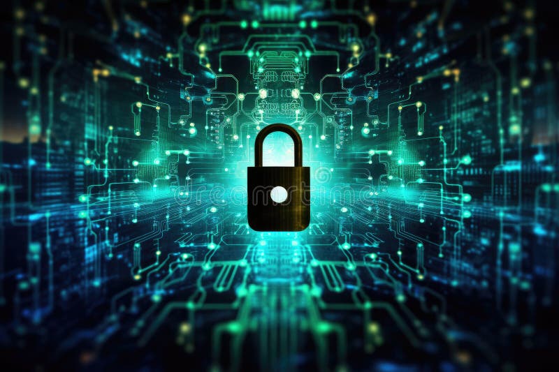 Cybersecurity Concept with Lock, Generative AI Stock Illustration ...