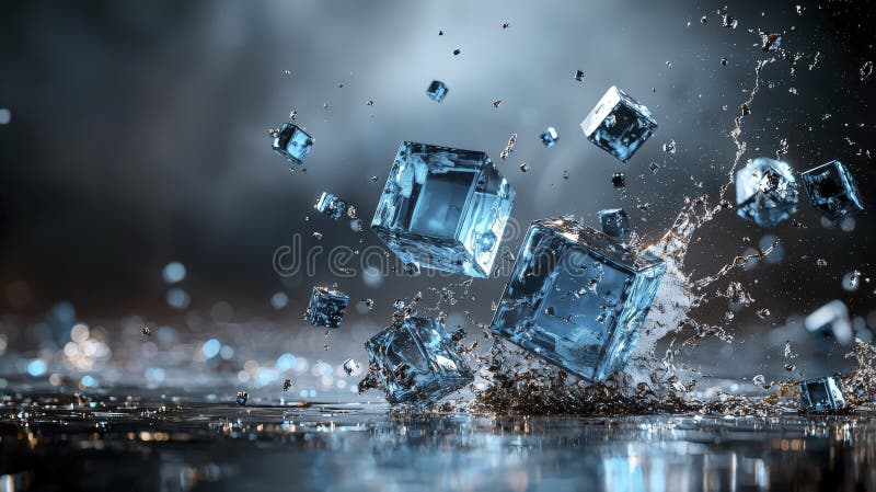 Abstract Cubes Breaking Apart Dynamic Splash Digital Art Studio Setting ...