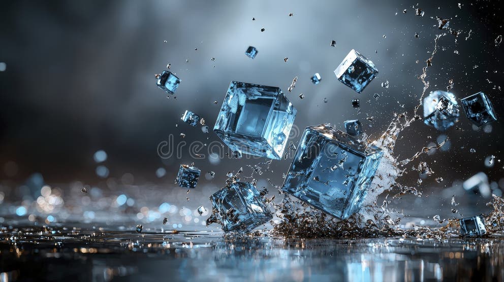 Abstract Cubes Breaking Apart Dynamic Splash Digital Art Studio Setting ...