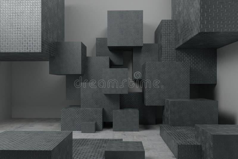 Abstract Cubes Modern Interior Architecture Design, 3D Rendering Stock ...
