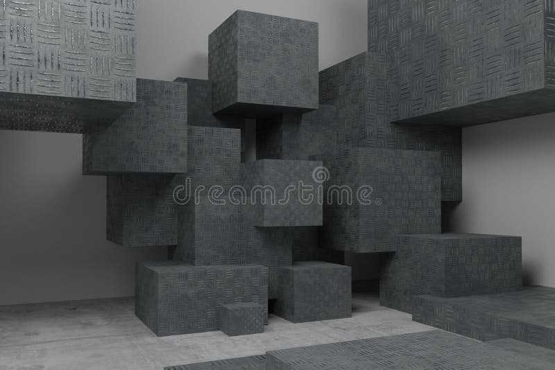 Abstract Cubes Modern Interior Architecture Design, 3D Rendering Stock ...