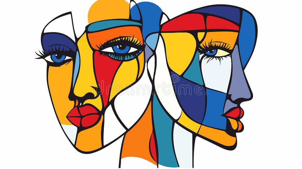 Abstract Cubism Art Drawing with Cubist Forms. Stock Vector ...