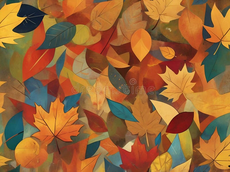Abstract Cubism Artistic Image of Thanksgiving, Fall, Autumn Leafs ...